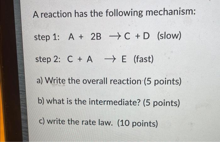 Solved A reaction has the following mechanism: step 1: | Chegg.com