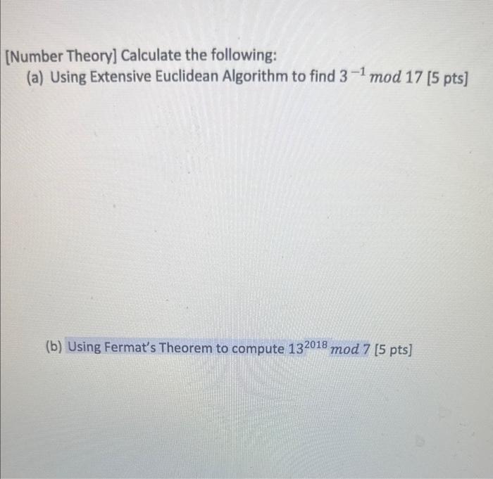 Solved [Number Theory] Calculate the following: (a) Using | Chegg.com