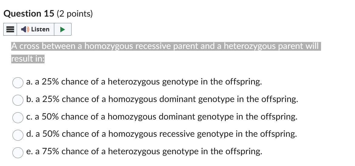 Solved Question 15 ( 2 ﻿points)A cross between a homozygous | Chegg.com