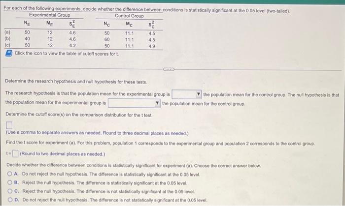 Solved For each of the following experiments, decide whether | Chegg.com