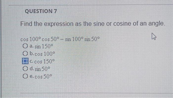 Solved Find the expression as the sine or cosine of an | Chegg.com