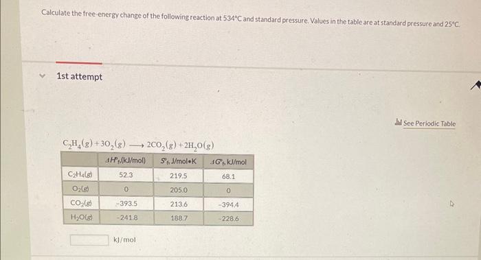 Solved Calculate the free energy change of the following | Chegg.com