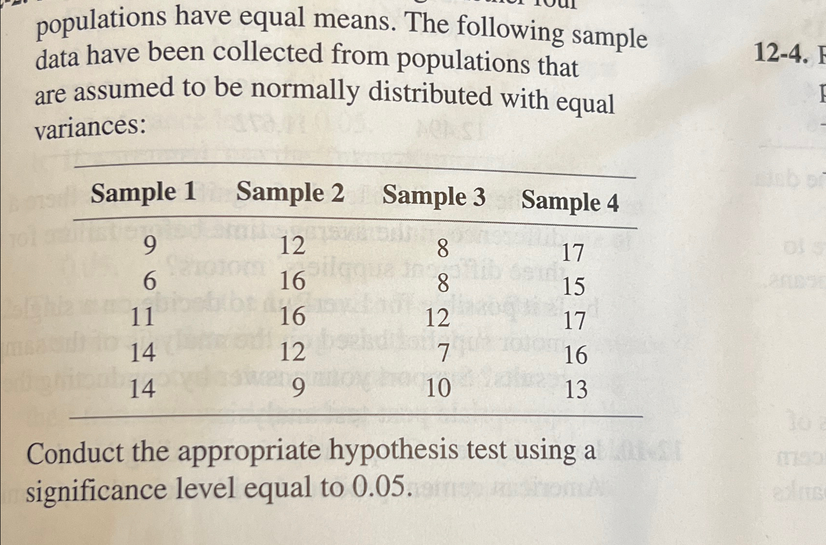 Solved populations have equal means. The following sample | Chegg.com