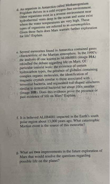 Solved d. An organism in Antarctica called Methanogenium | Chegg.com