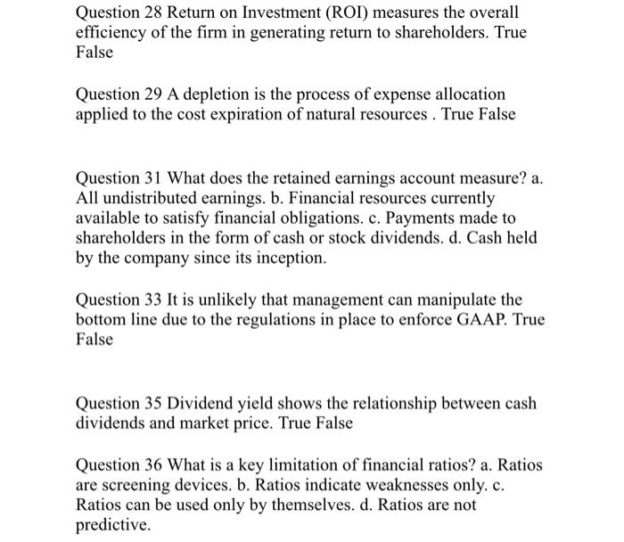 Solved Question 28 Return on Investment (ROI) measures the | Chegg.com
