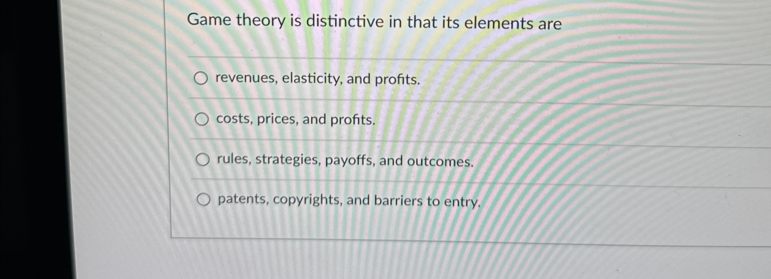 Solved Game theory is distinctive in that its elements | Chegg.com