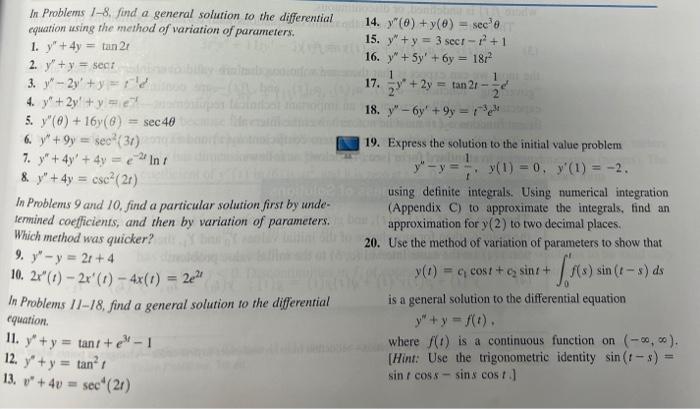 Solved In Problems 1-8, find a general solution to the | Chegg.com