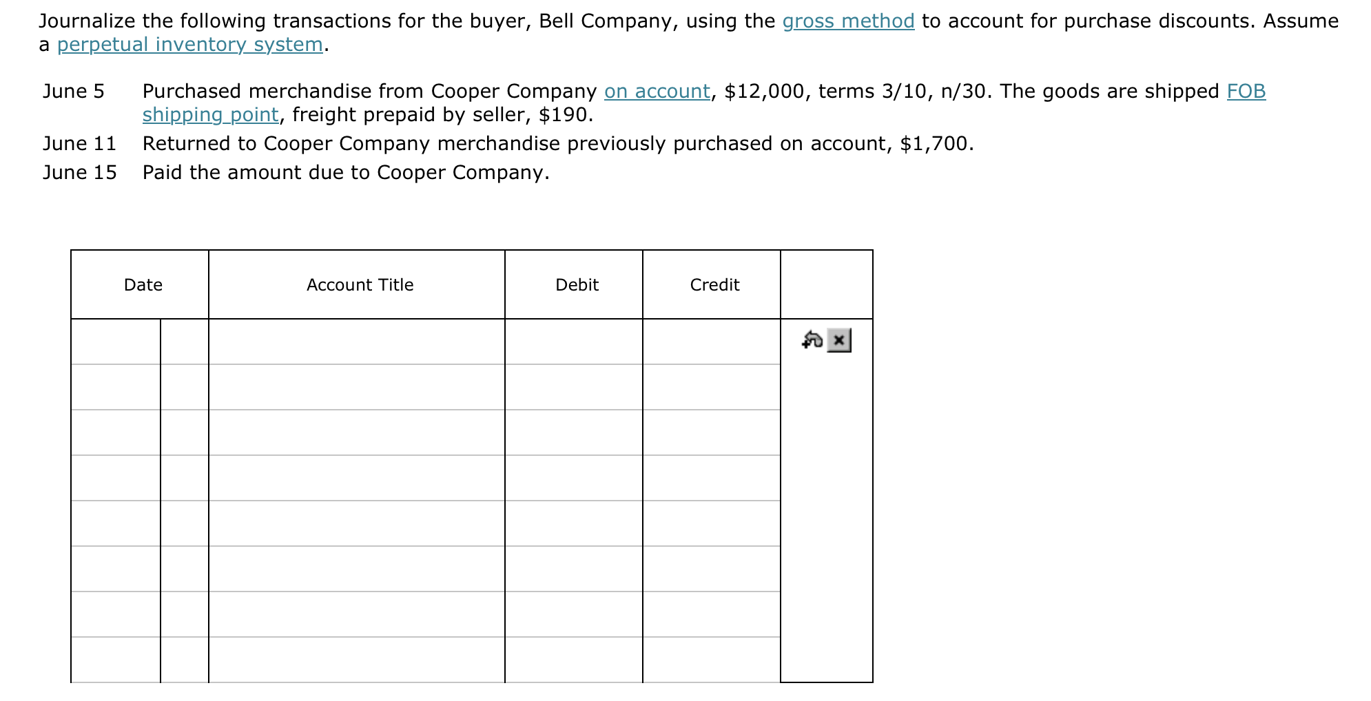 Solved Journalize the following transactions for the buyer, | Chegg.com