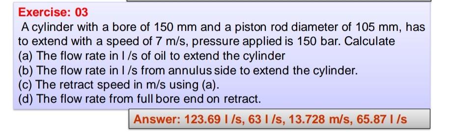 Solved Exercise: 03 A cylinder with a bore of 150 mm and a | Chegg.com