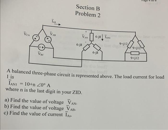 Solved Section B Problem 2 A balanced three-phase circuit is | Chegg.com