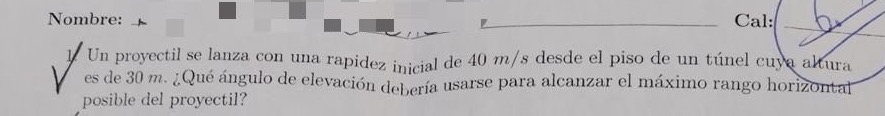 Solved Un proyectil se lanza con una rapidez inicial de 40ms | Chegg.com