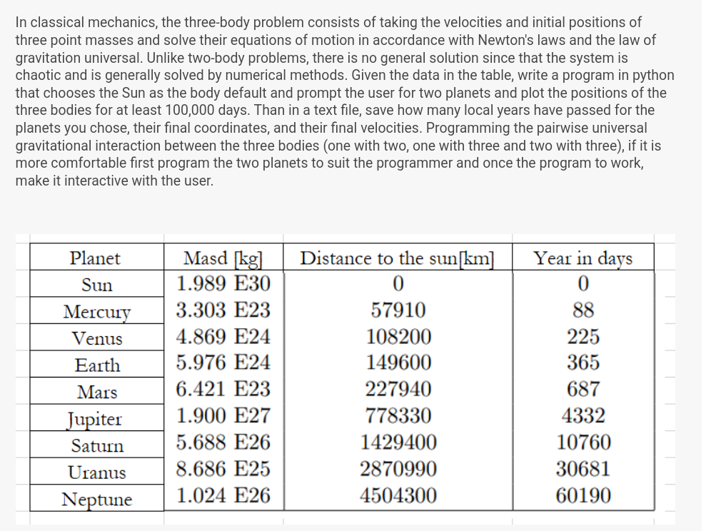 Solved In classical mechanics, the three-body problem | Chegg.com