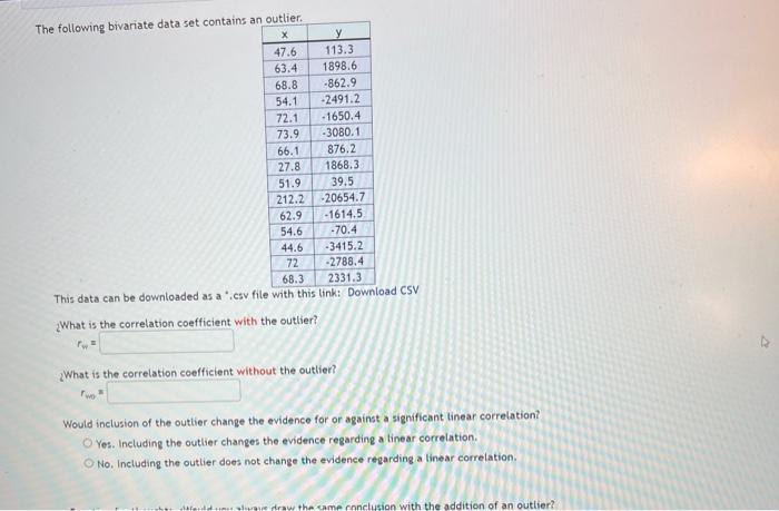 Solved The Following Bivariate Data Set Contains This Data