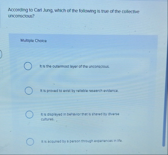 Solved According to Carl Jung, which of the following is | Chegg.com