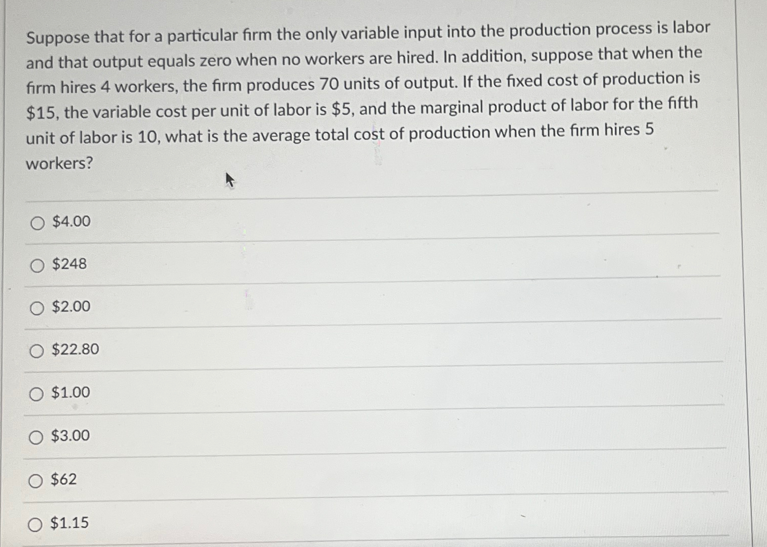 Solved Suppose That For A Particular Firm The Only Variable