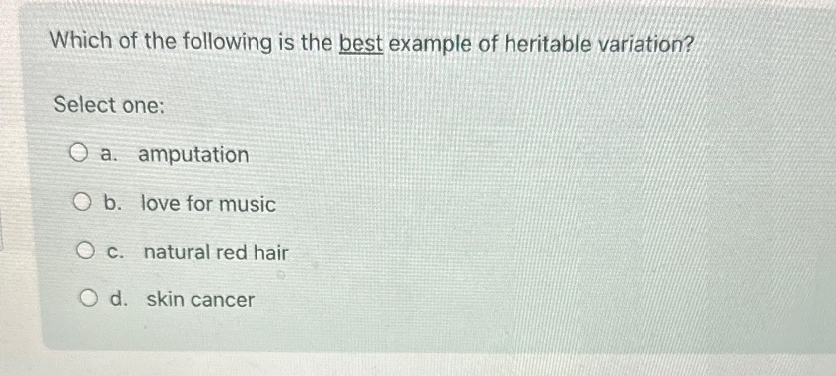 Solved Which of the following is the best example of | Chegg.com