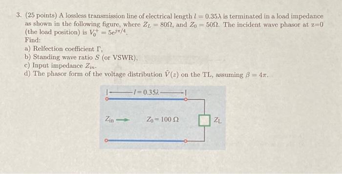 Solved 3. (25 points) A lossless transmission line of | Chegg.com