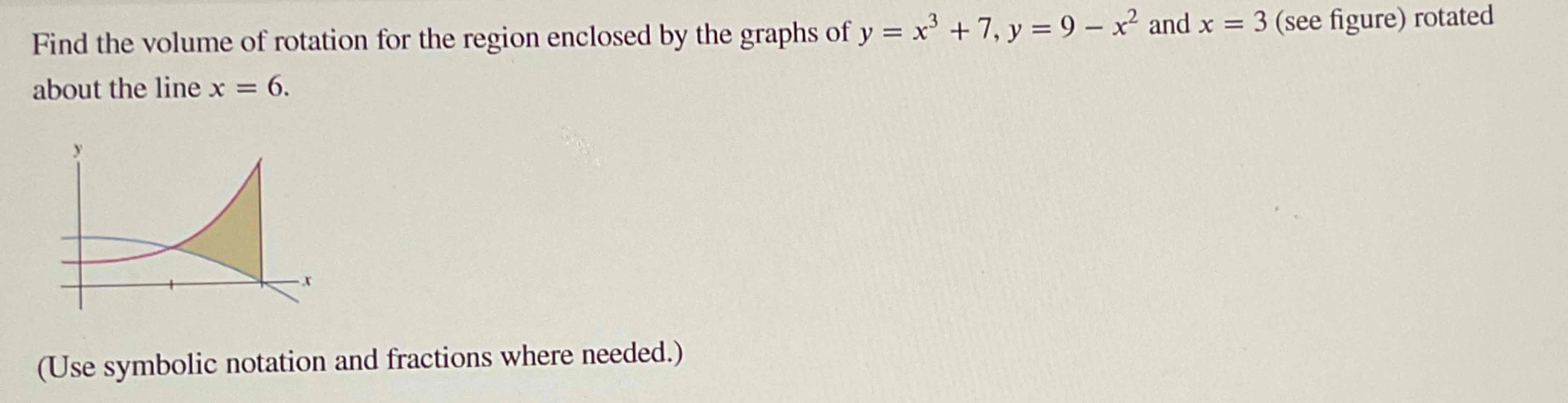 Solved Find the volume of rotation for the region enclosed | Chegg.com