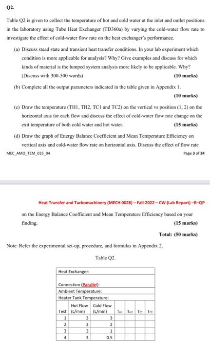 Solved Q2. Table Q2 is given to collect the temperature of | Chegg.com