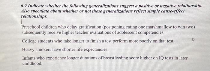 Solved 6.9 Indicate whether the following generalizations | Chegg.com