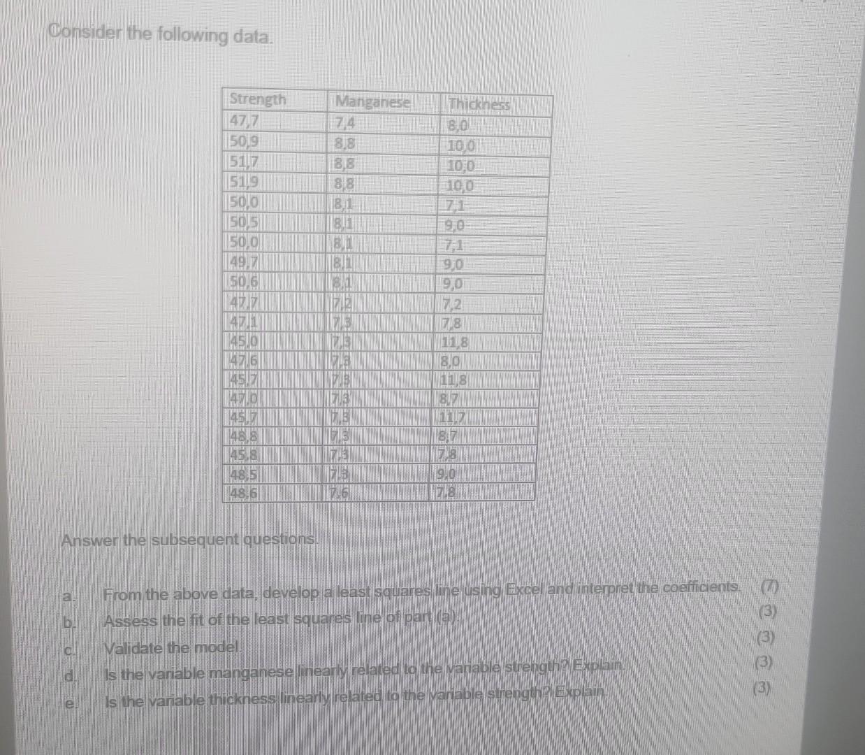 Solved Consider the following data. Answer the subsequent | Chegg.com