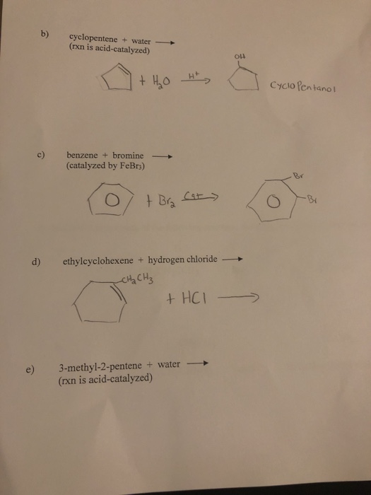 Solved cyclopentene + water – (rxn is acid-catalyzed) Cyclo | Chegg.com