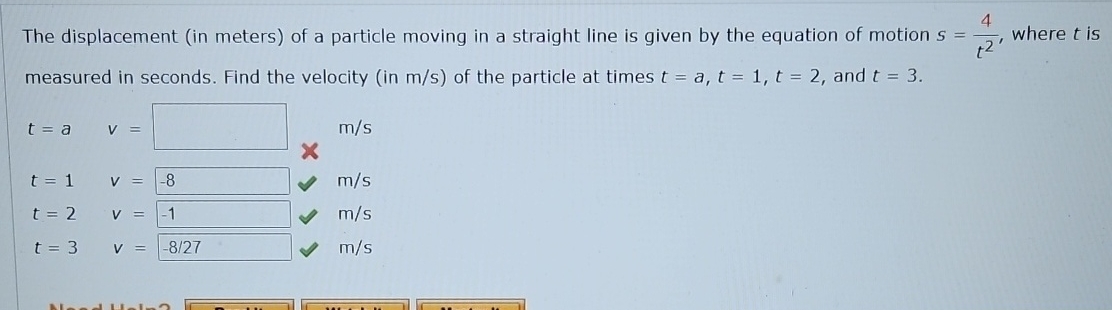 Solved The displacement (in meters) ﻿of a particle moving in | Chegg.com