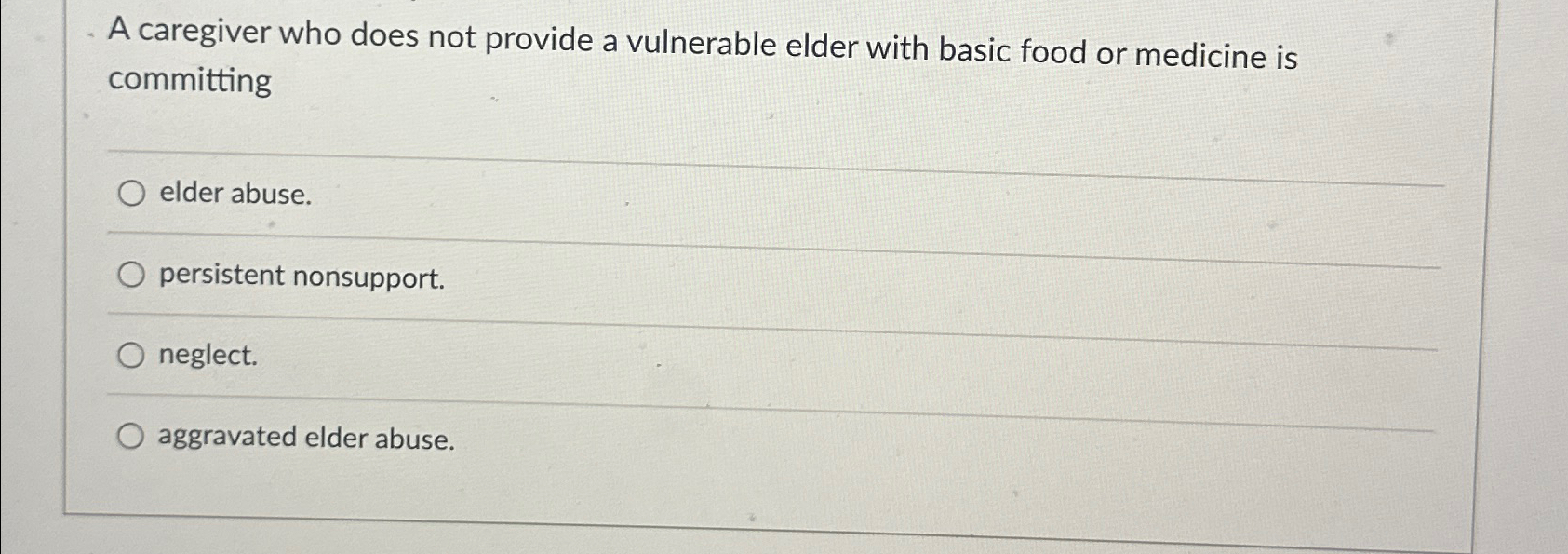 Solved A caregiver who does not provide a vulnerable elder | Chegg.com