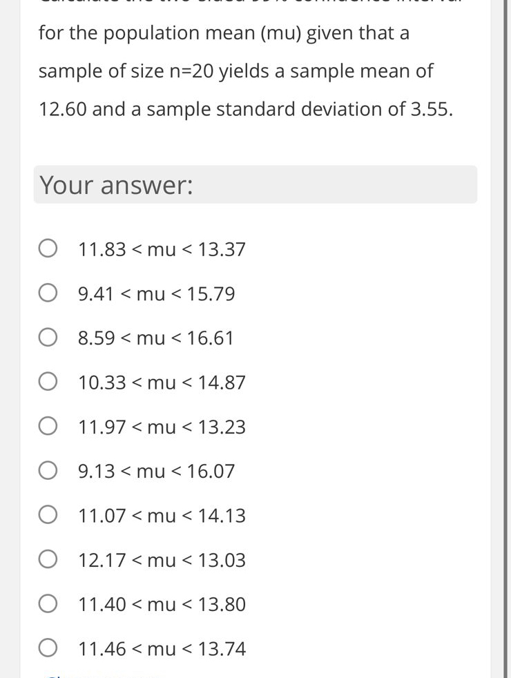 for the population mean (mu) ﻿given that a sample of | Chegg.com