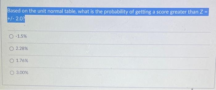 Solved Based on the unit normal table, what is the | Chegg.com