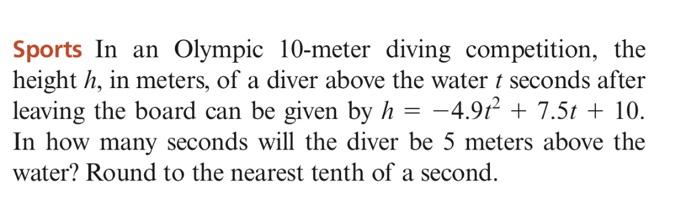 Solved Sports In an Olympic 10-meter diving competition, the | Chegg.com