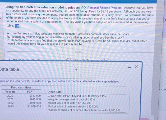 Solved Using the free cash flow valuation model to price an | Chegg.com