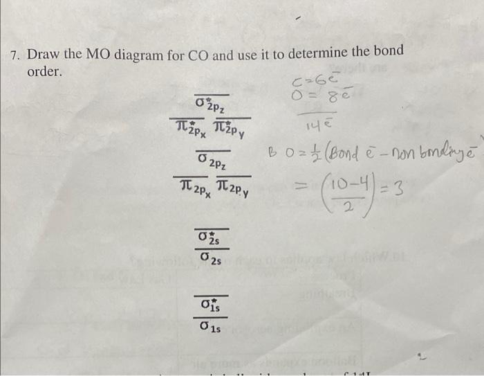 Solved 7. Draw the MO diagram for CO and use it to determine | Chegg.com