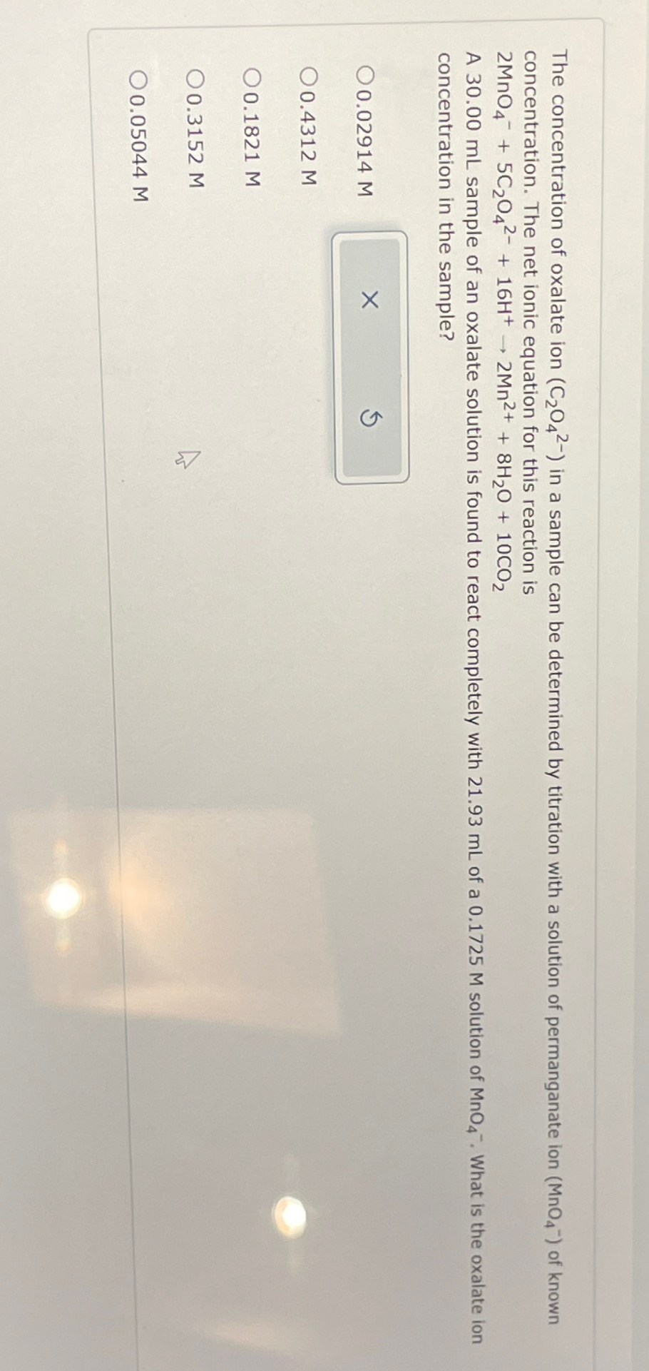 Solved The concentration of oxalate ion ) ﻿in a sample can | Chegg.com