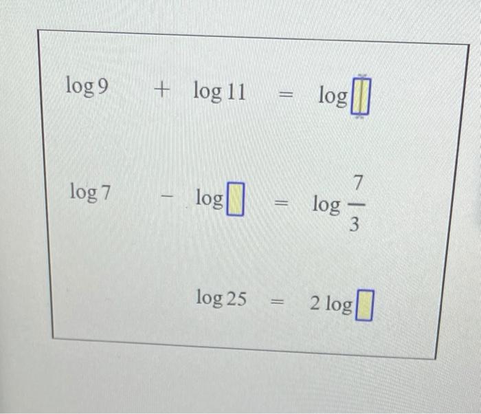 Solved log 9 + log 11 log | 7 log 7 - logſ log 3 log 25 = 2 | Chegg.com