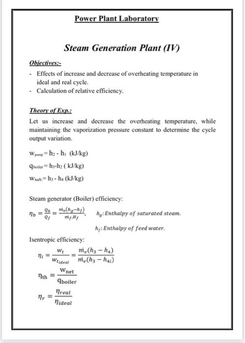 Solved Power Plant Laboratory Steam Generation Plant (IV) | Chegg.com