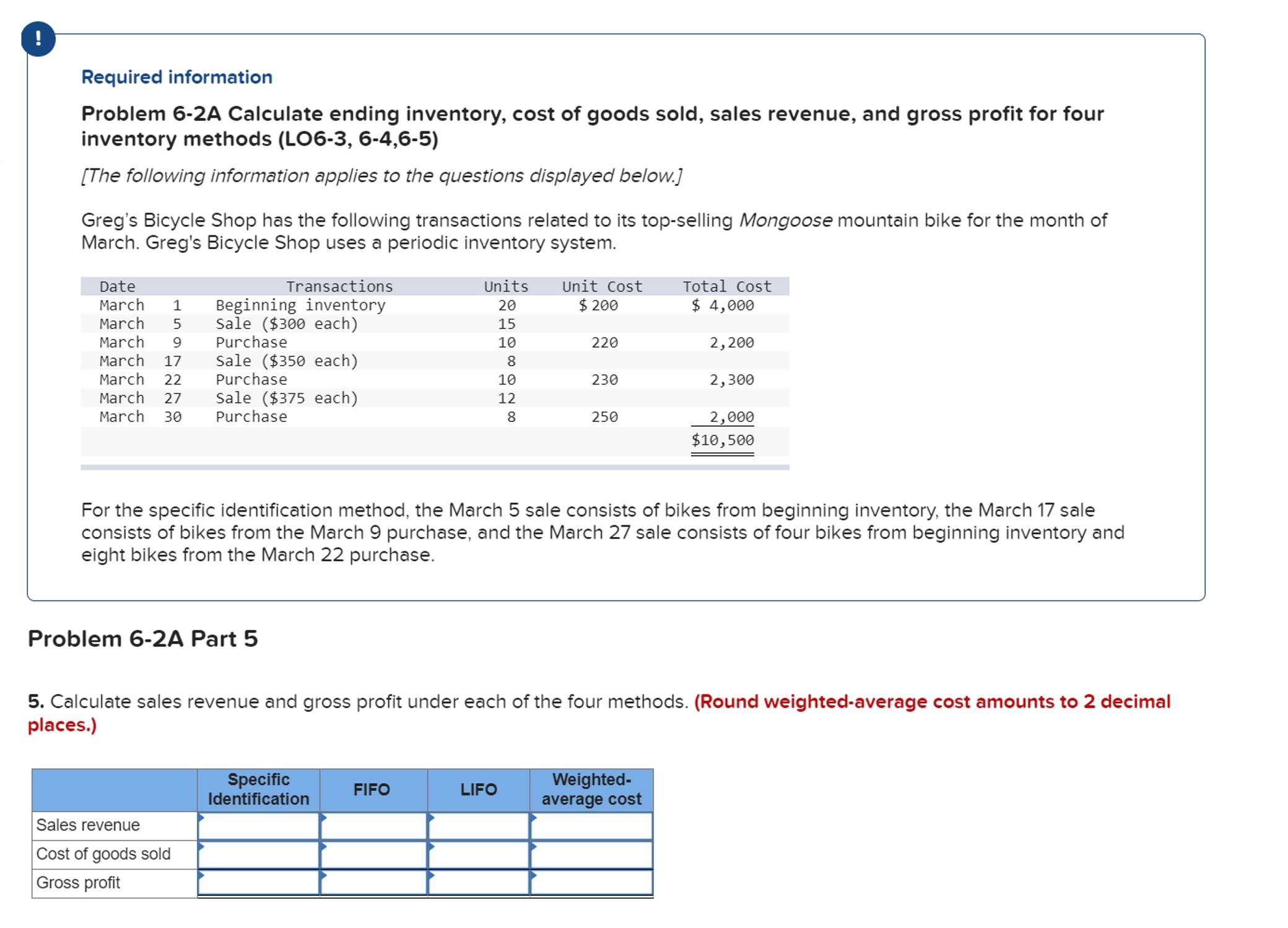 Solved !Required informationProblem 6-2A Calculate ending | Chegg.com