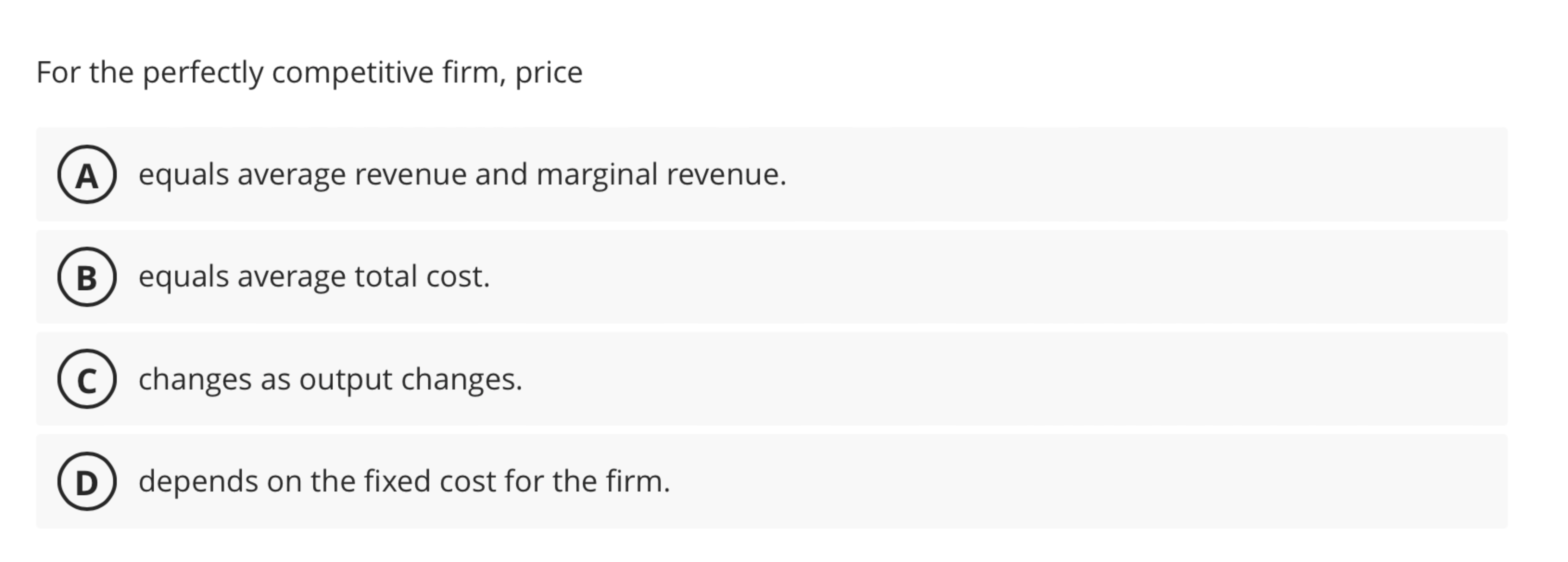 Solved For the perfectly competitive firm, priceequals | Chegg.com