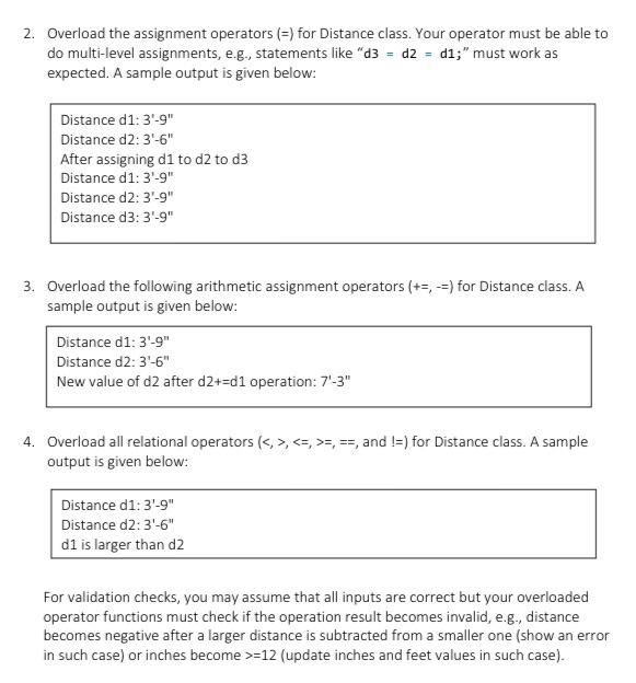 Solved 2. Overload the assignment operators (=) for Distance | Chegg.com