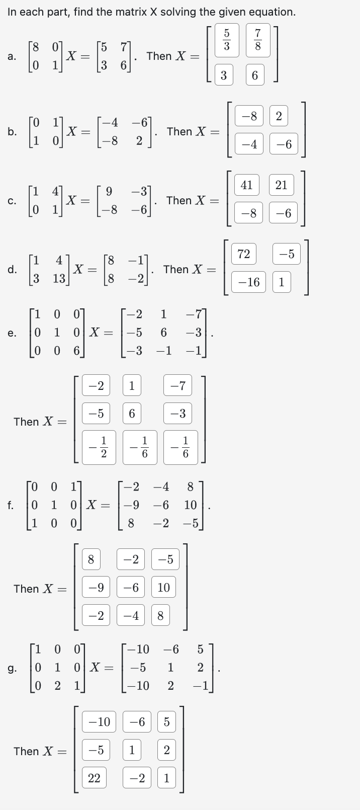 Solved In each part, find the matrix x ﻿solving the given | Chegg.com