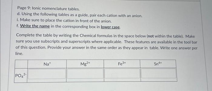 Solved Page 9: Ionic nomenclature tables. d. Using the | Chegg.com