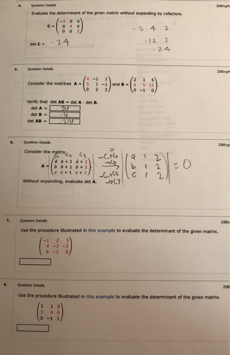 Solved Question Details Evaluate the determinant of the | Chegg.com