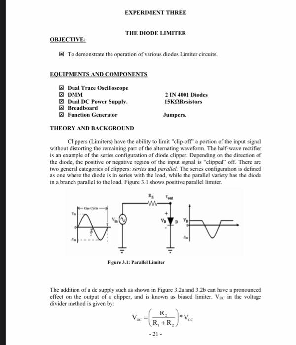 Solved THE DIODE LIMITERparallel limiter basic positive | Chegg.com