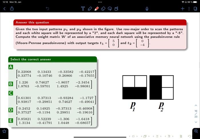Solved Answer this question Given the three input patterns | Chegg.com
