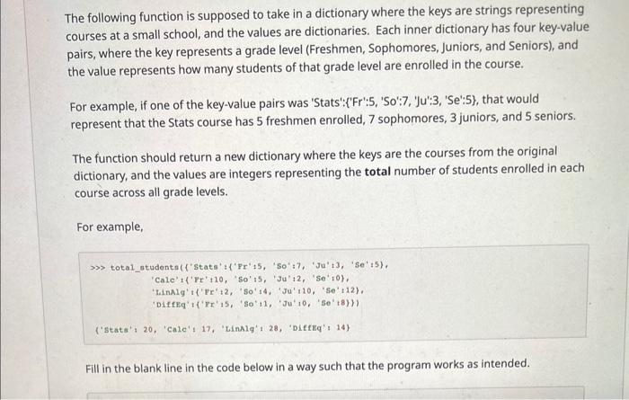 Solved The following function is supposed to take in a | Chegg.com
