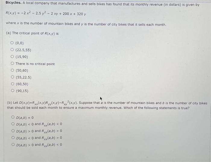 Solved R(x,y)=−2x2−2.5y2−2xy+200x+320y where x is the number | Chegg.com Solved R(x,y)=−2x2−2.5y2−2xy+200x+320y where x is the number | Chegg.com