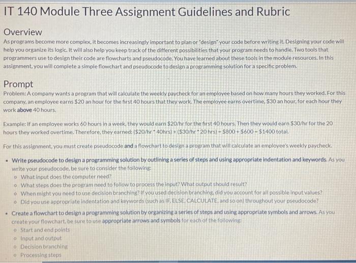 Solved IT 140 Module Three Assignment Guidelines and Rubric | Chegg.com