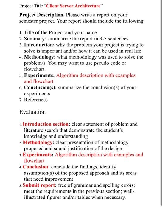 Solved Project Title "Client Server Architecture" Project | Chegg.com