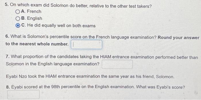 Solved The mean score for the French language examination | Chegg.com