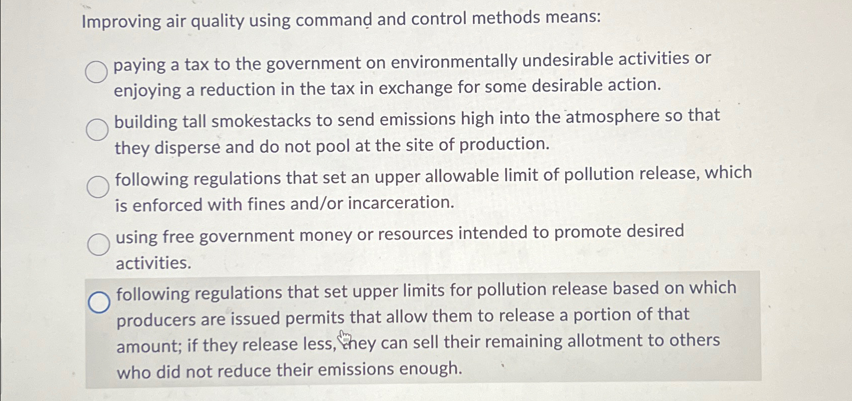 Solved Improving air quality using command and control | Chegg.com